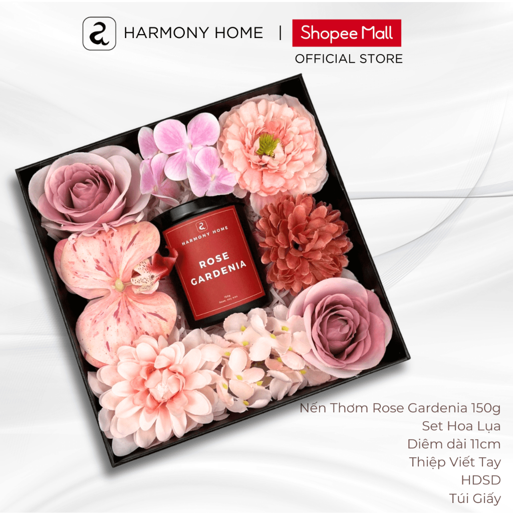 Nến Thơm - Bộ Quà Tặng Rose Gardenia - Harmony Home: Hương Hoa Hồng Nhập Khẩu, Sáp Tự Nhiên 150g ...