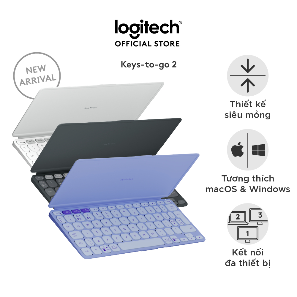 Bàn phím Bluetooth Logitech Keys To Go 2 - Siêu mỏng nhẹ 222g, đa thiết ...