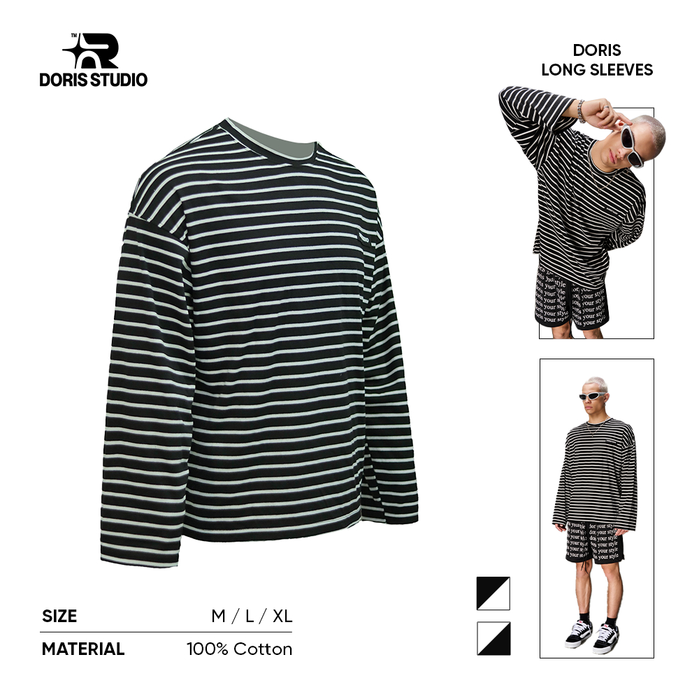 Áo thun Doris Longtee Basic / DORIS Sọc Tee / 2 màu | Shopee Việt Nam