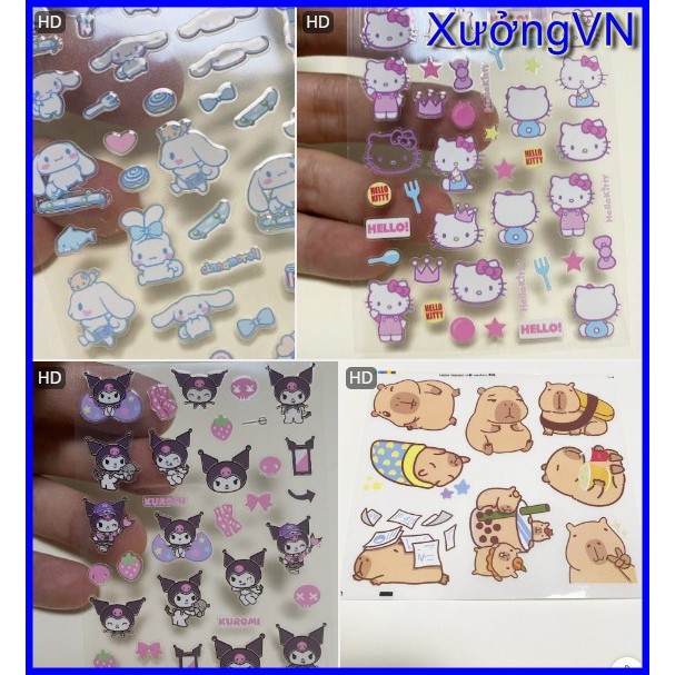Sticker cute Capypara Kuromi Mèo kitty trang trí dán tập vở, bình nước ...