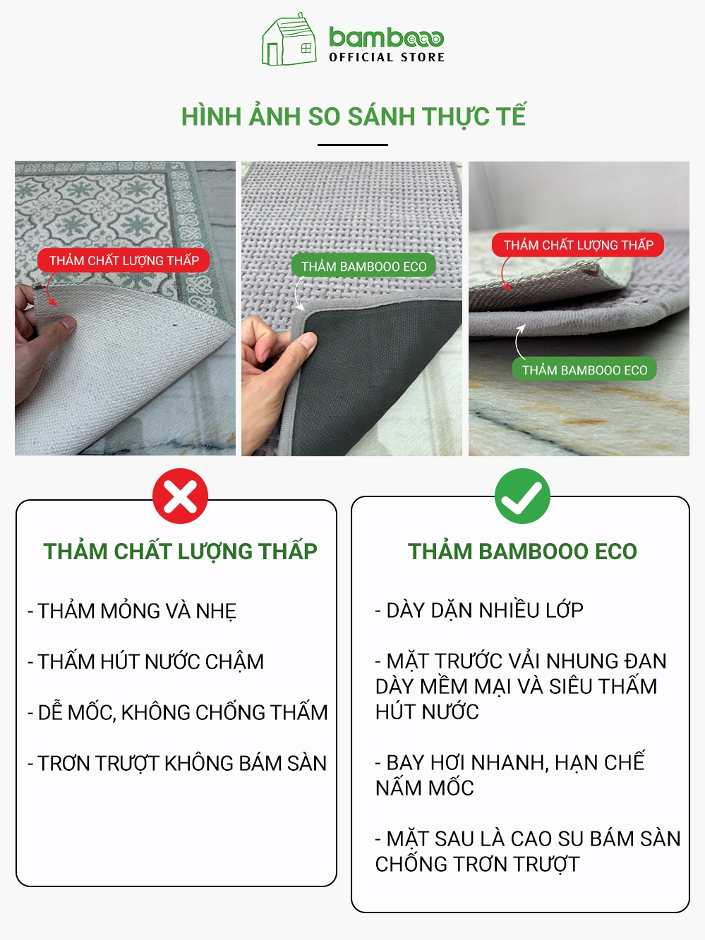 Thảm phòng tắm nhung BAMBOOO ECO đế cao su chống trượt siêu thấm ...