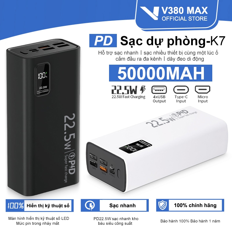 v380 max sạc dự phòng Pd22.5w 10000mah 30000mah 50000mah pin dự phòng màn hình led tích hợp tích ...