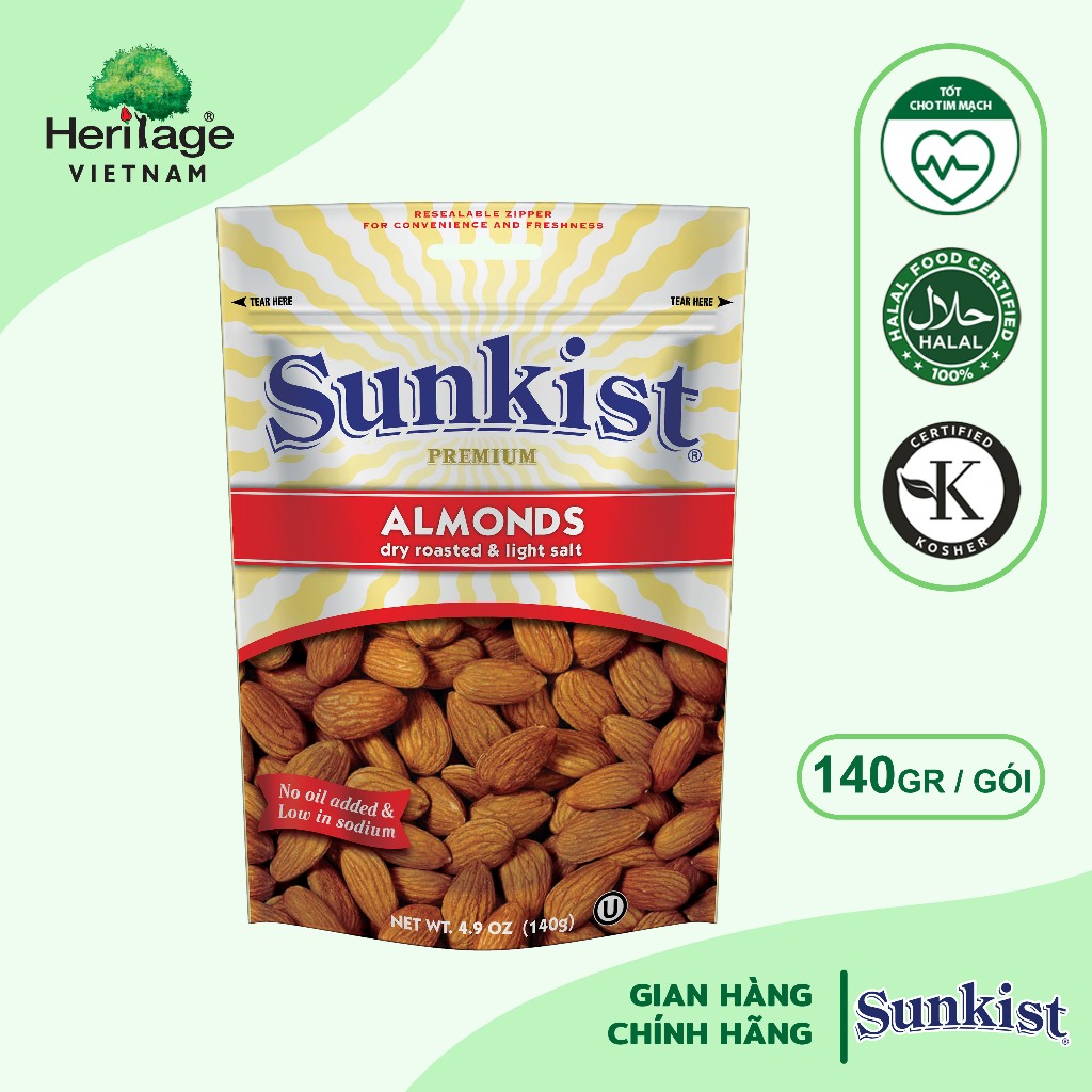 Sunkist - Gói 140gr Hạnh Nhân Cao Cấp Rang Muối Nhạt (Dry Roasted ...