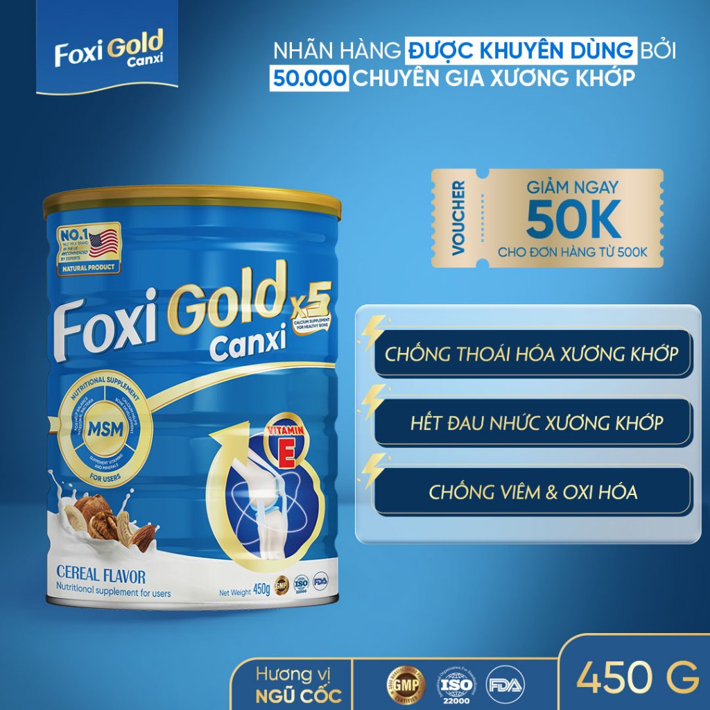 Sữa hạt xương khớp chính hãng Foxi Gold x5 Canxi 450g/lon, Sữa bột ...