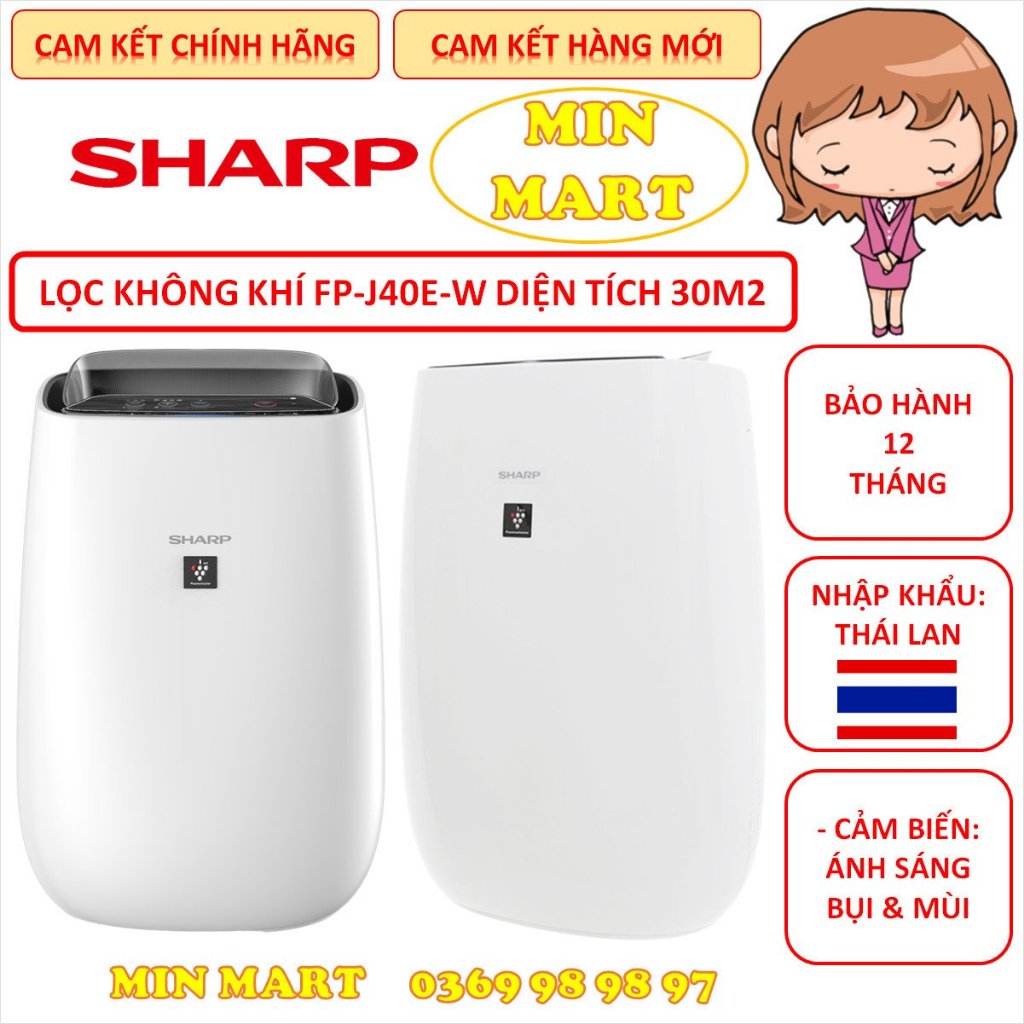 Lọc không khí Sharp FP-J40E-W 30m2, FP-J30E-B & FP-J30E-B 23m2, hàng chính hãng, bảo hành 12 ...