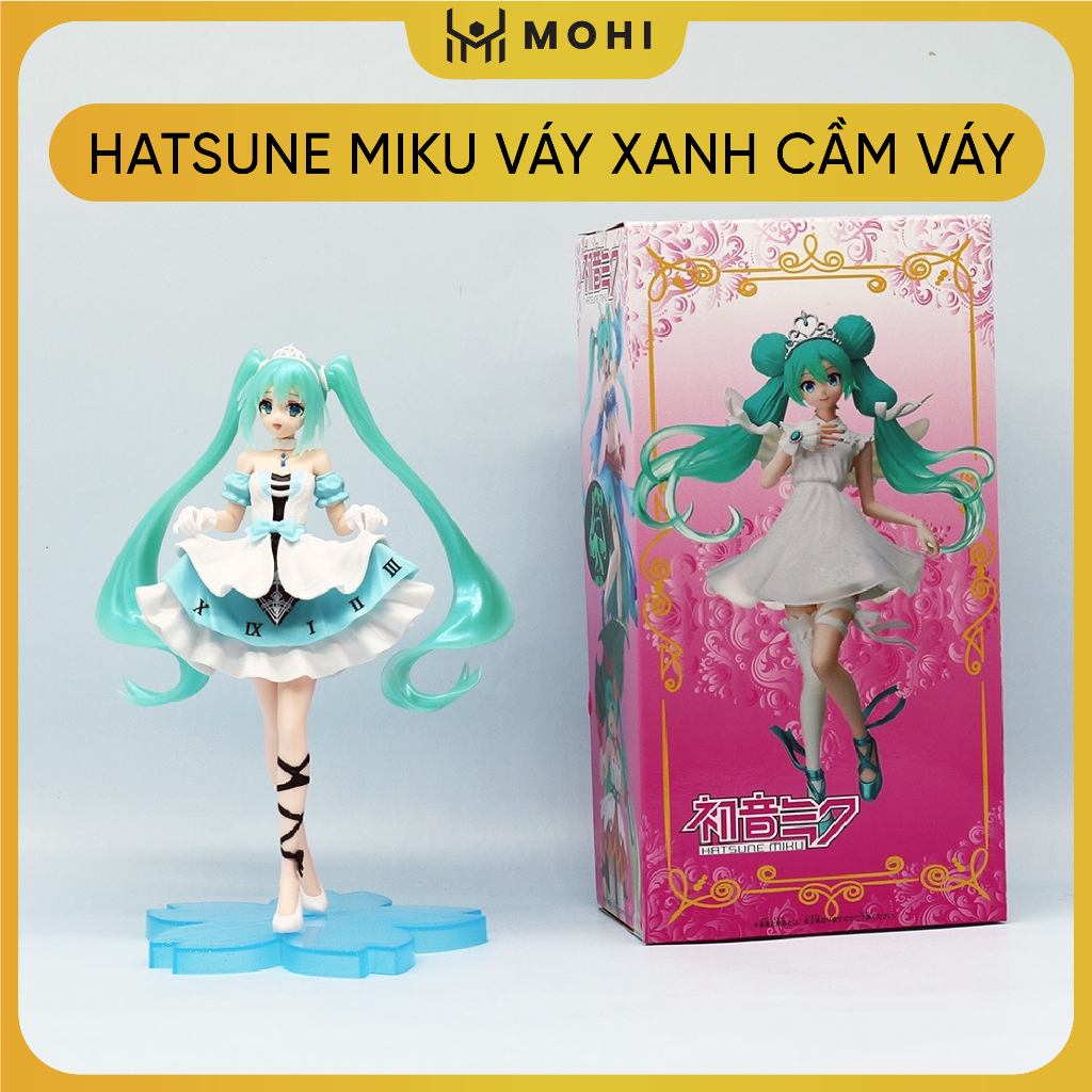 Mô Hình Hatsune Miku váy xanh cầm váy - Cao 20cm - nặng 300gram ...