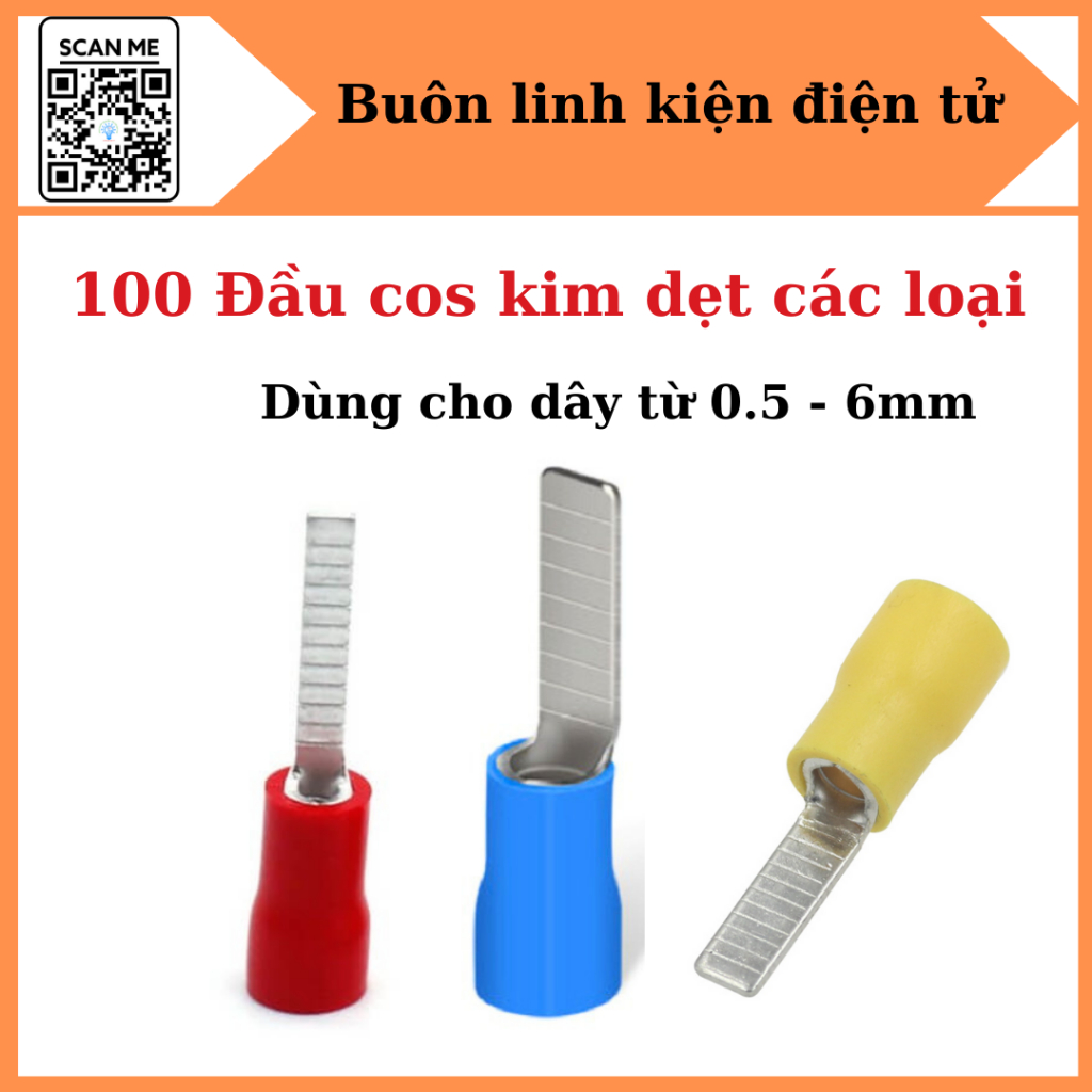 Đầu cos kim dẹt bọc nhựa DBV, cos pin dẹp, đầu cốt kim dẹp, đầu cos nối ...