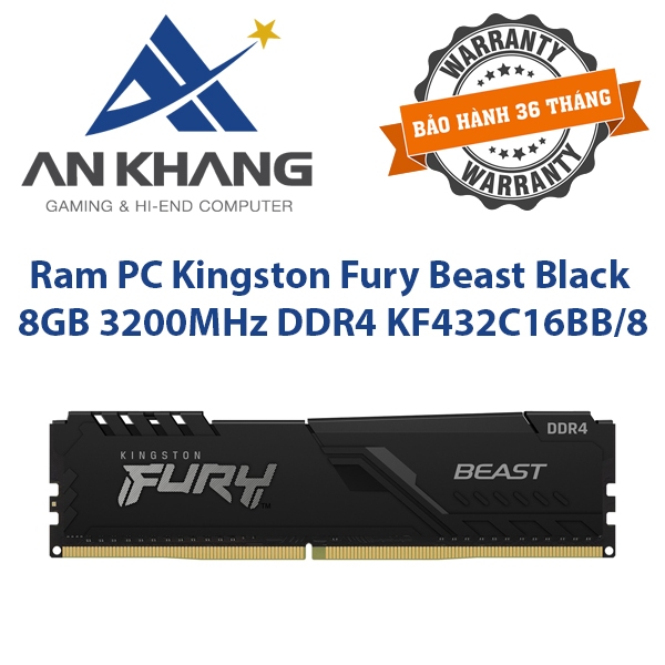Ram PC Kingston Fury Beast Black 8GB 3200MHz DDR4 KF432C16BB/8 - Hàng Chính Hãng | Shopee Việt Nam