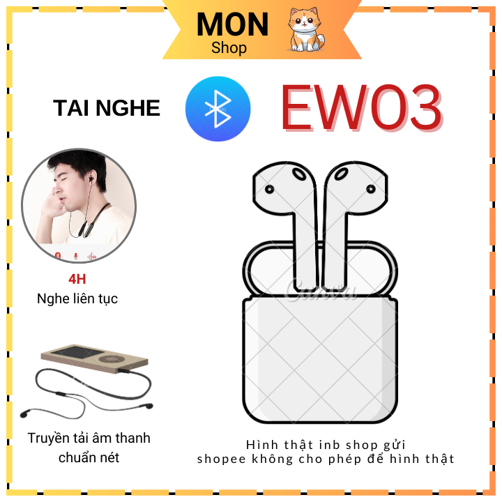 Tai nghe bluetooth không dây Hoco TWS EW03 V5.1 pin 250mAh nghe liên tục 4-5 tiếng, cách âm tốt ...