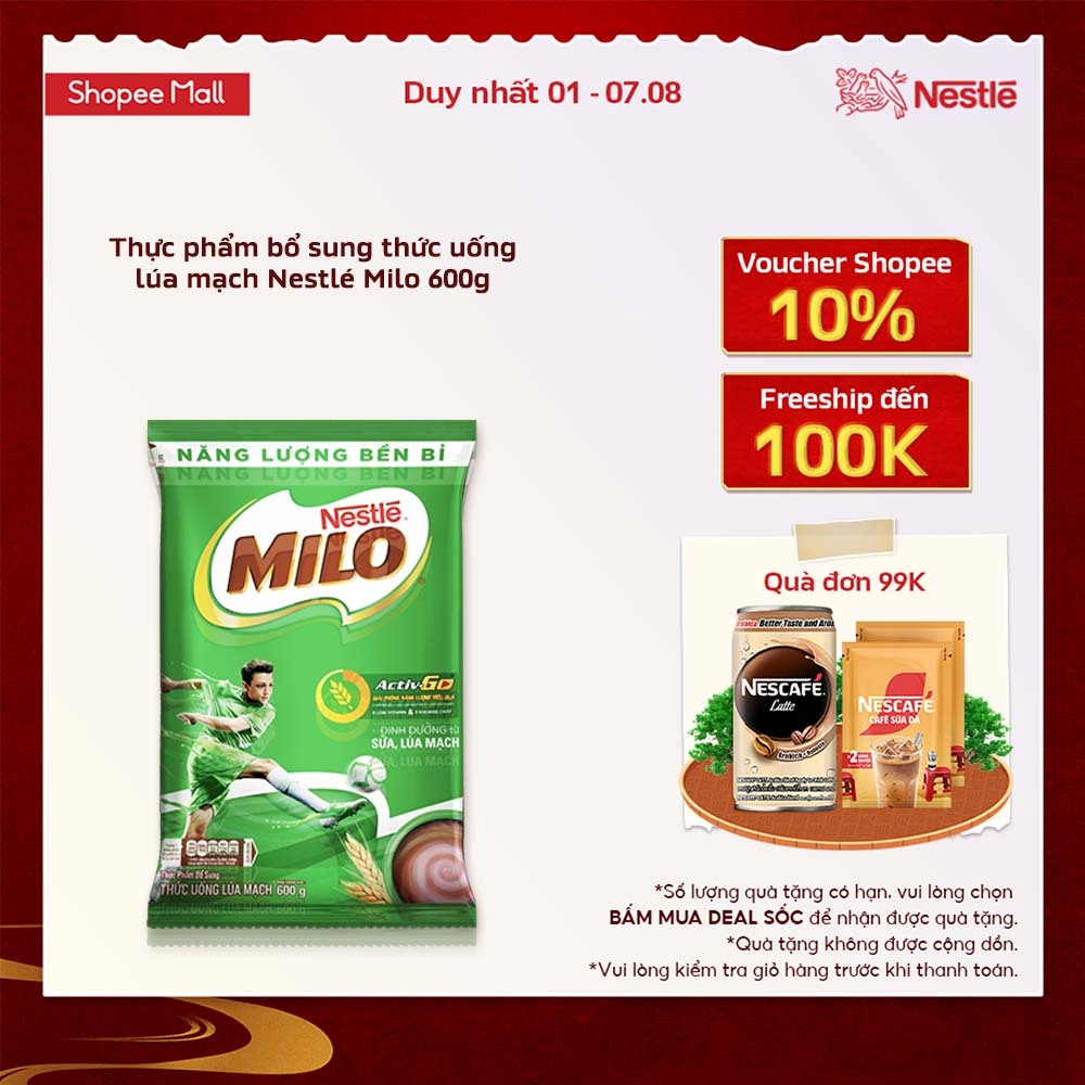 Thực phẩm bổ sung thức uống lúa mạch Nestlé Milo 600g | Shopee Việt Nam