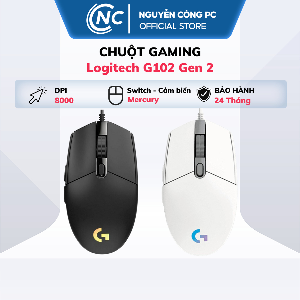 Chuột gaming Logitech G102 Gen 2 Lightsync Black/White (App chỉnh led RGB, 6 nút lập trình) - BH ...