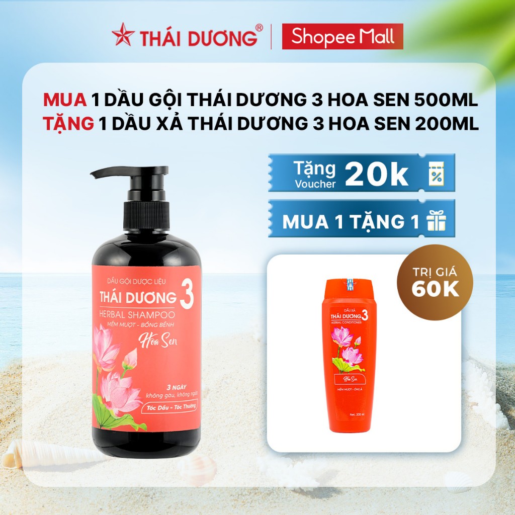 [Chỉ còn 150K] Dầu gội Thái Dương 3 Hoa sen 500ml Tặng Dầu xả Thái Dương 3 hoa sen 200ml ...