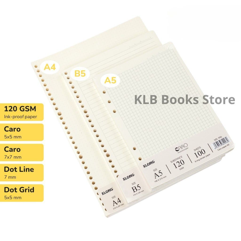 Ruột Sổ Còng Giấy Refill KLONG 120GSM Caro/ Dot Grid A5 B5 A4 100 Tờ | Shopee Việt Nam