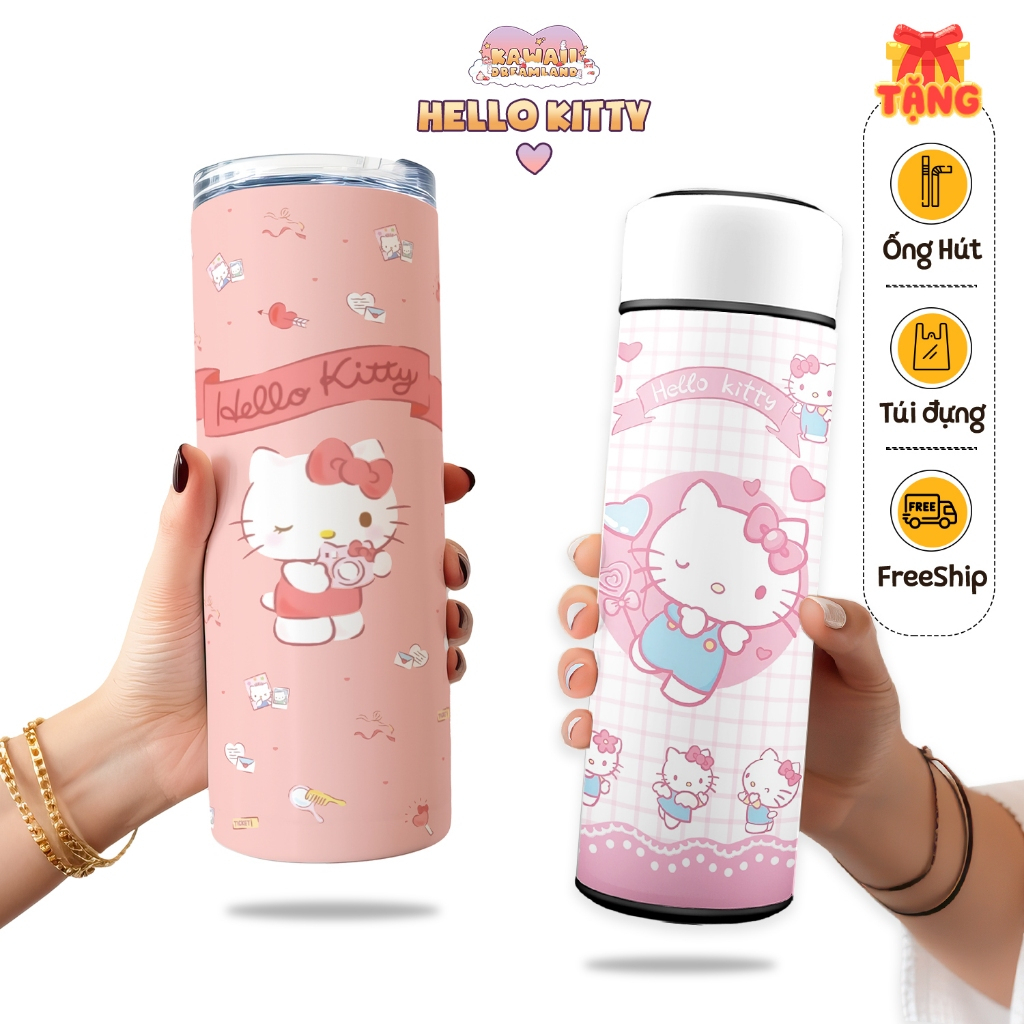 Bình giữ nhiệt cute hình Hello Kitty Sanrio - 600ml - Inox 304 - Tặng Túi Xách - Kawaii ...