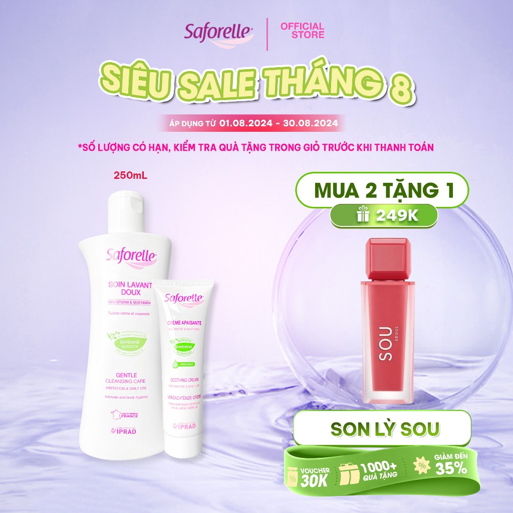 Bộ Dung dịch vệ sinh phụ nữ Saforelle Gentle Cleansing Care 250ml + Kem ...