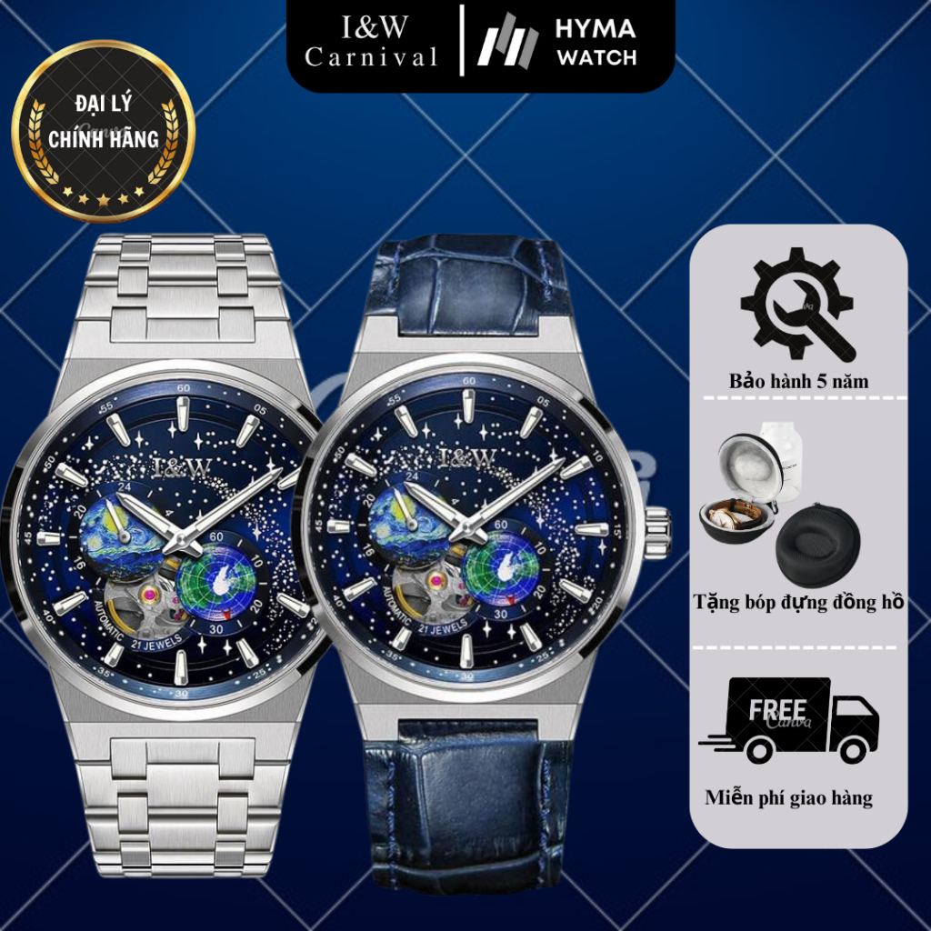Đồng hồ Nam Carnival I&W 708G Galaxy Máy cơ size 41mm Bảo hành 5 năm ...