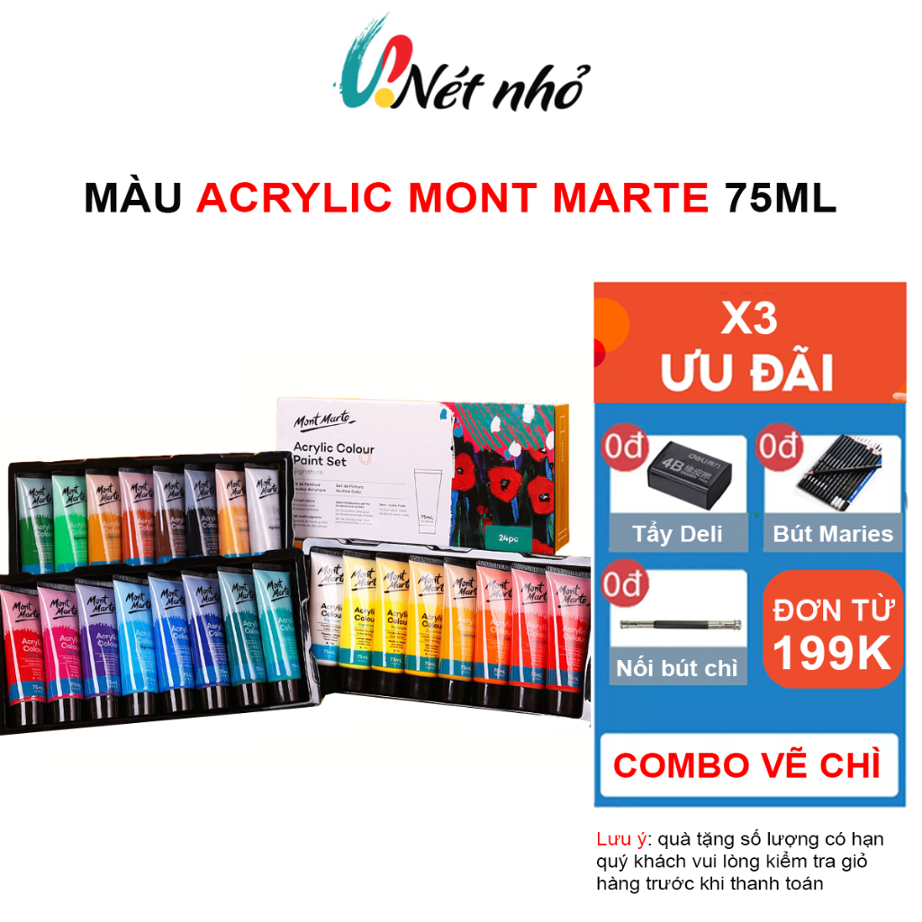 Màu Nước Acrylic Mont Marte Tuýp 75ml Vẽ Trên Nhiều Chất Liệu Độ Che ...