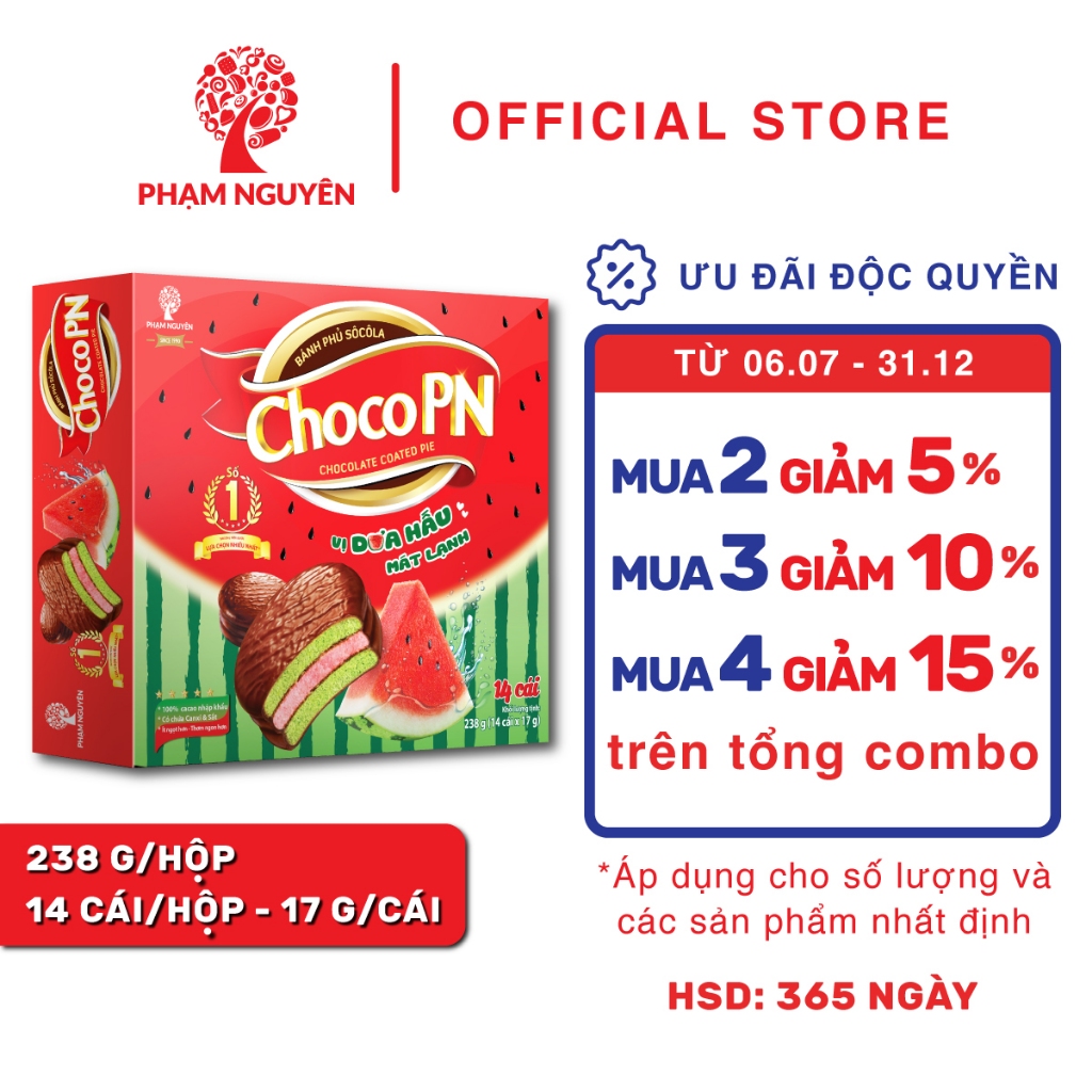 Bánh phủ sôcôla dưa hấu Choco PN hộp 238g Phạm Nguyên - bánh kẹo Phạm Nguyên | Shopee Việt Nam