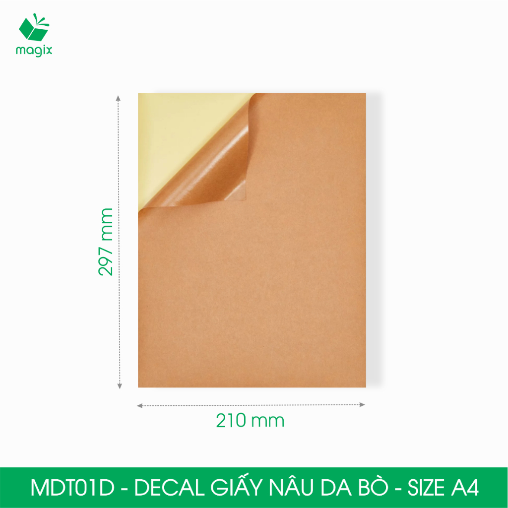 MDT01D - Xấp 50 tờ decal giấy nâu da bò đế vàng khổ A4 - Giấy in đơn ...