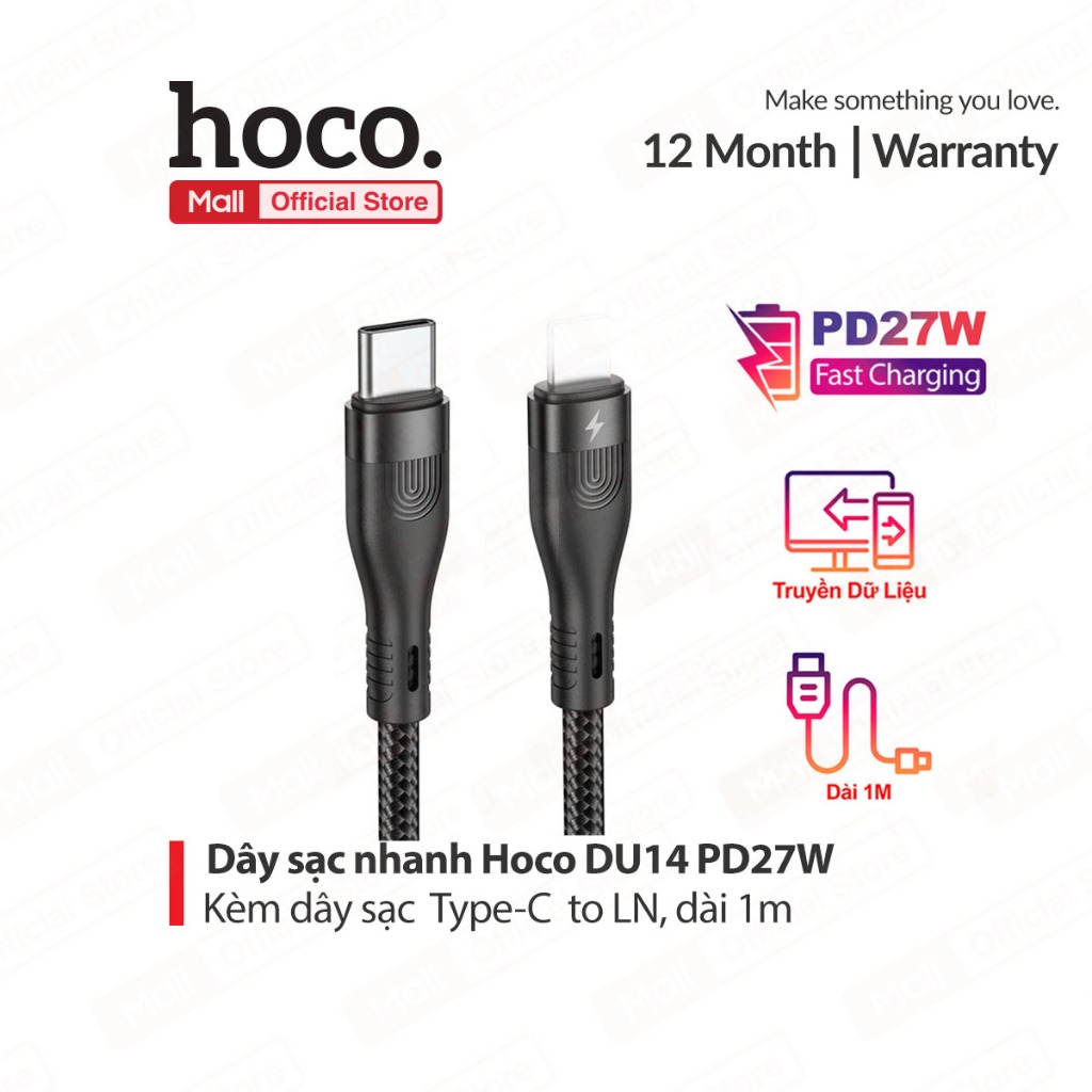 Cáp sạc nhanh PD27W TypeC to IP Hoco DU14 truyền dữ liệu dùng cho ip11 ...
