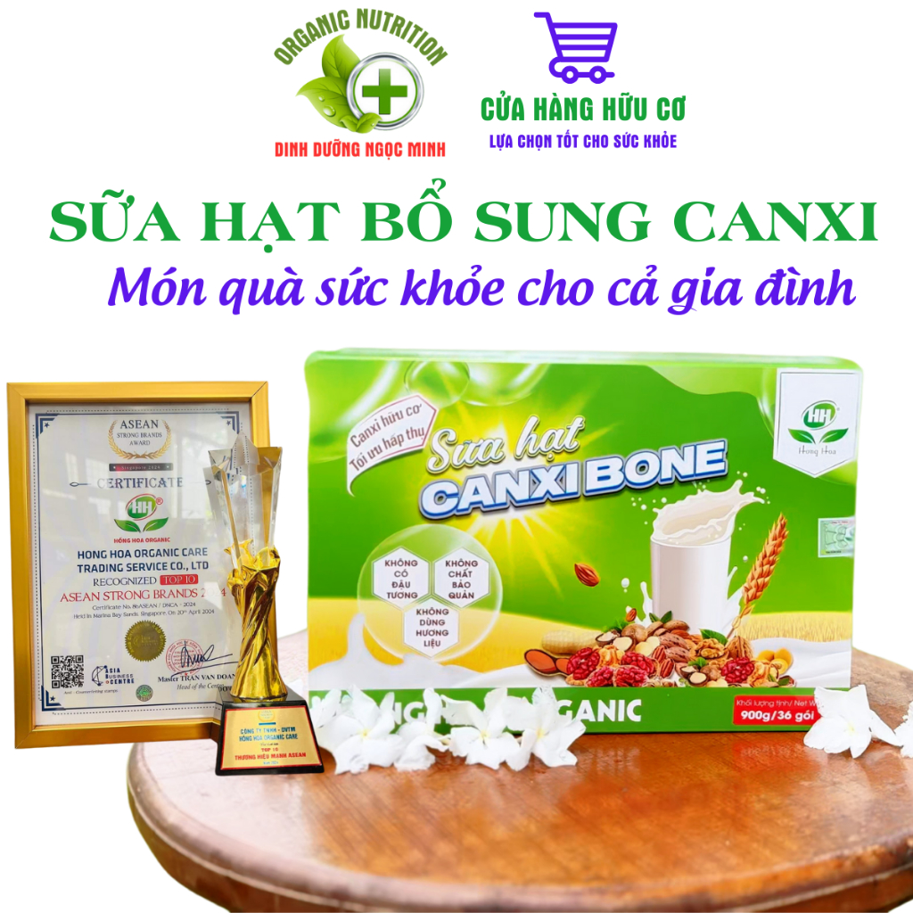 Sữa hạt Canxi Bone Hồng Hoa Organic, thuần chay, bổ sung dinh dưỡng ...