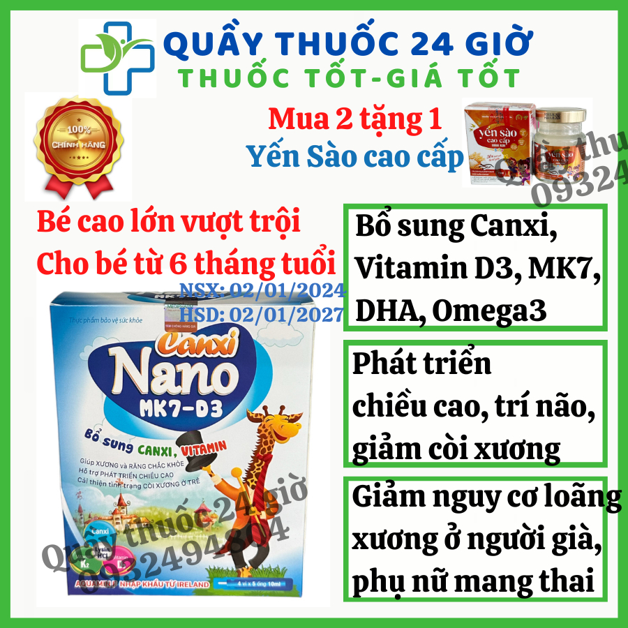 Canxi Nano DHA Mk7-D3 phát triển chiều cao và trí não hộp 20 ống | Shopee Việt Nam