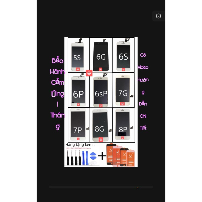 Màn Hình Cho Các Dòng Điện Thoại 5G/5S/6G/6S/6P/6SP/7G/7P/8G/8P Tặng kèm tua vít và cường lực ...