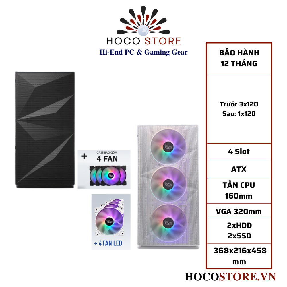 Case Máy Tính Gaming VSP B709 Màu Đen, Trắng Đã Kèm 3 Fan LED | Hoco ...