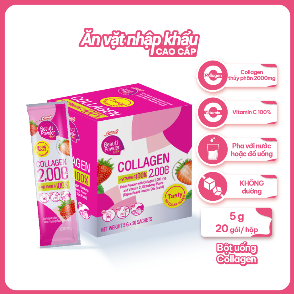 [MUA 1 HỘP TẶNG 1 HỘP ] Bột Uống Collagen 2000mg Với Vitamin C Vị Dâu ...