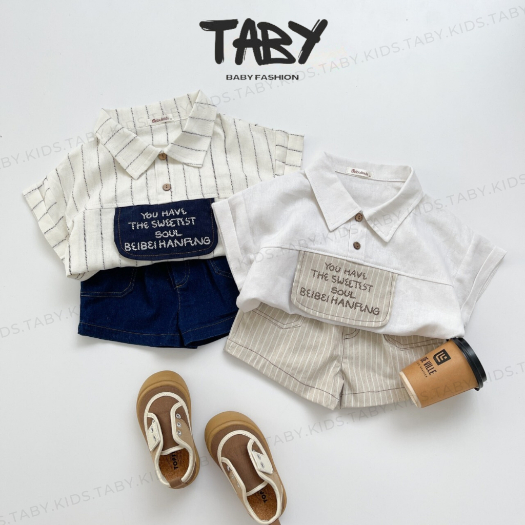 [TABY] Set bộ sơ mi cộc tay thiết kế tone be hàn thoáng mát thấm hút mồ ...