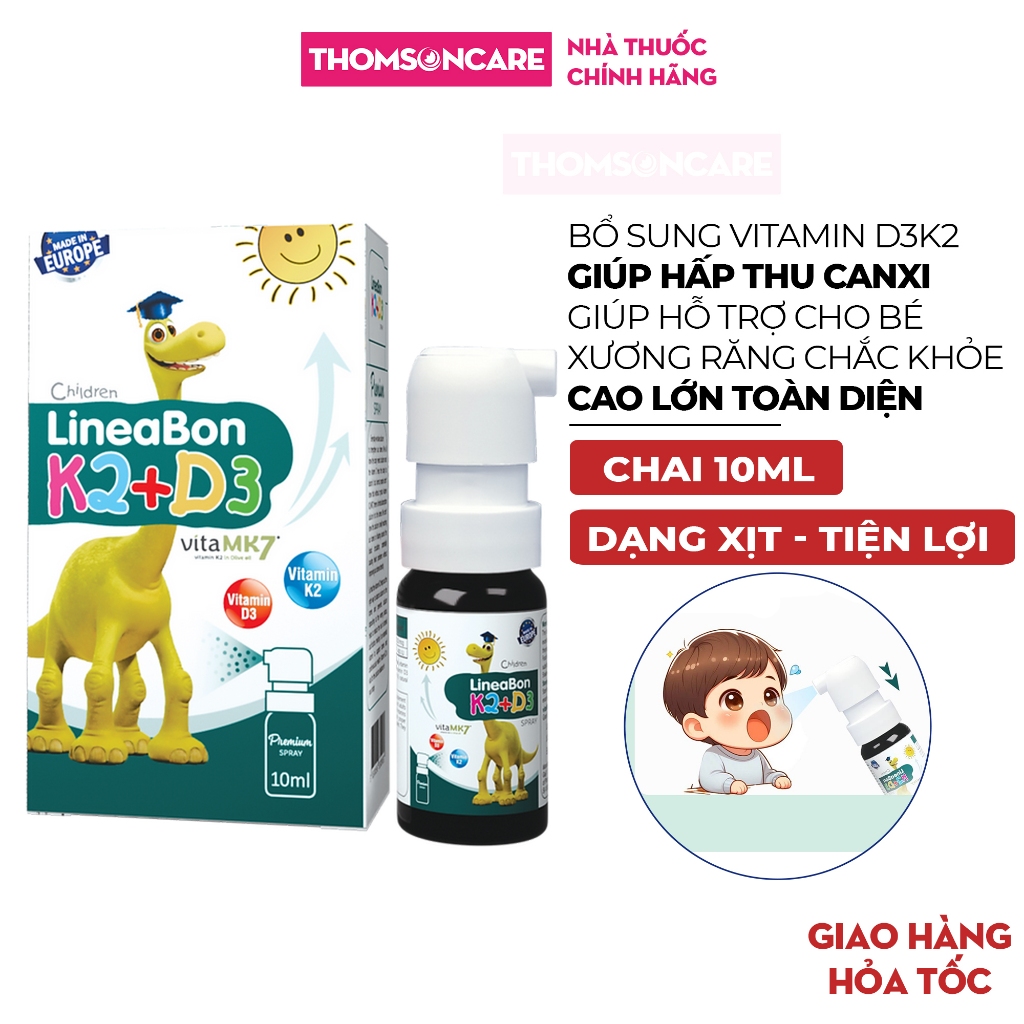 Lineabon D3 K2 10ml dạng xịt tiện lợi (Hộp màu xanh), hỗ trợ hấp thu ...