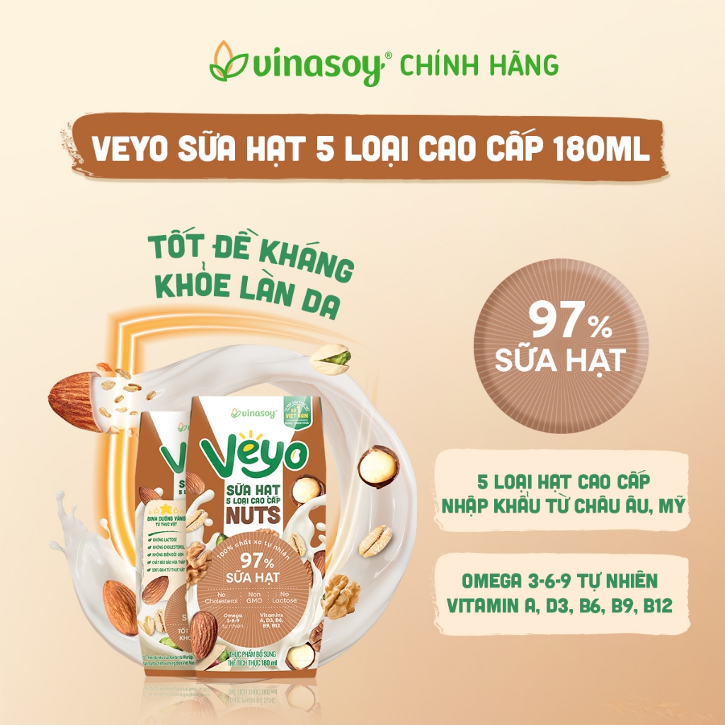 Thùng Sữa hạt 5 loại cao cấp Veyo Nuts (30 Hộp x 180ml) | Shopee Việt Nam