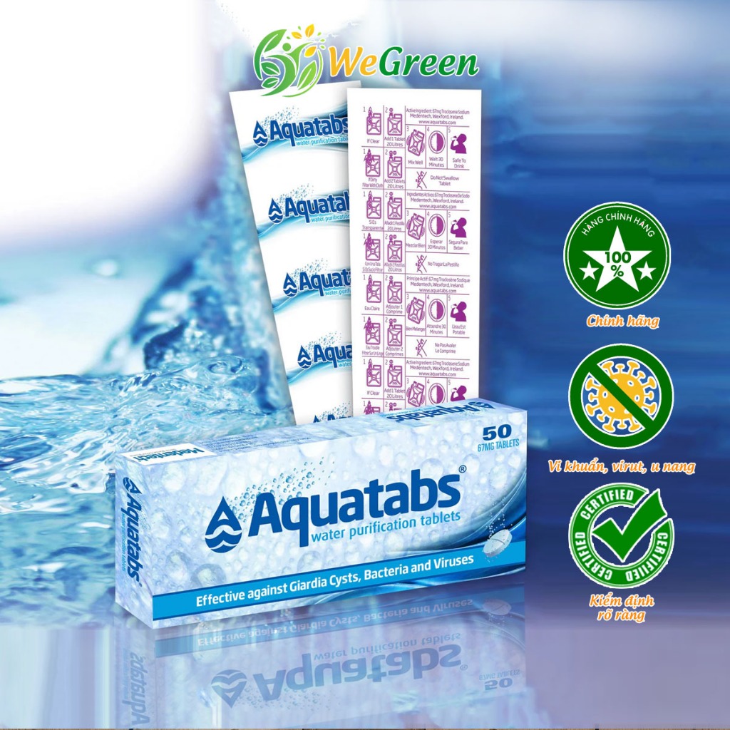 Viên Lọc Nước Khử Khuẩn Aquatabs 67mg Dạng Sủi Chỉ 1 Viên Cho 20L Nước An Toàn Hiệu Quả | Shopee ...
