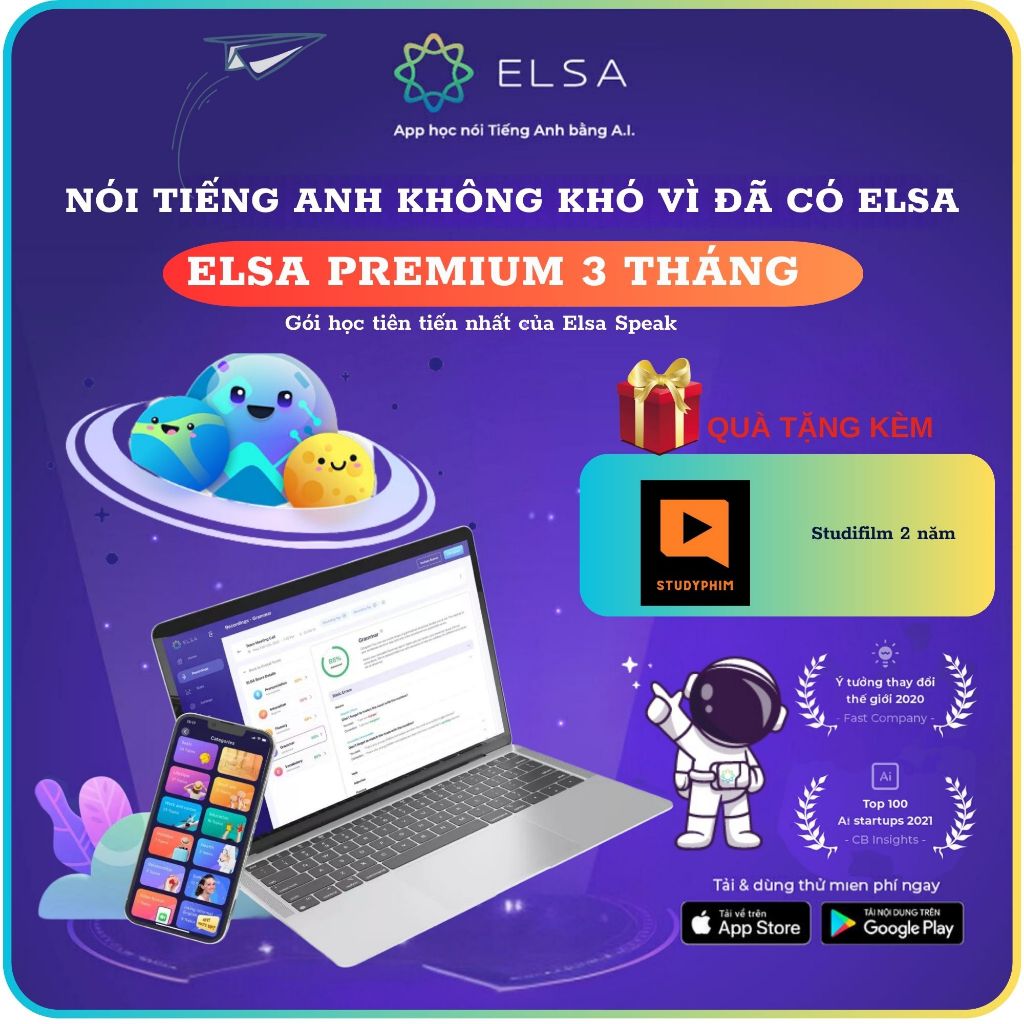 Phần mềm ELSA Premium - 3 Tháng (Trọn bộ bao gồm ELSA Pro, ELSA AI và ...