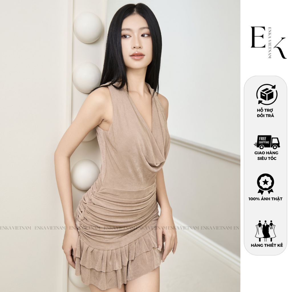 Đầm body cổ đổ WENDY thun ánh nhũ cao cấp 2 lớp dày dặn, quyến rũ ENKA VIETNAM | Shopee Việt Nam