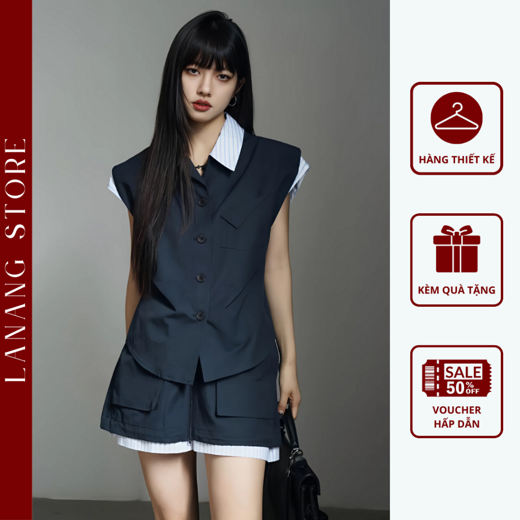 Set áo sơ mi cộc tay phối chân váy LaNang chân váy túi hộp phối áo sơ mi cách điệu 2 lớp [B51 ...