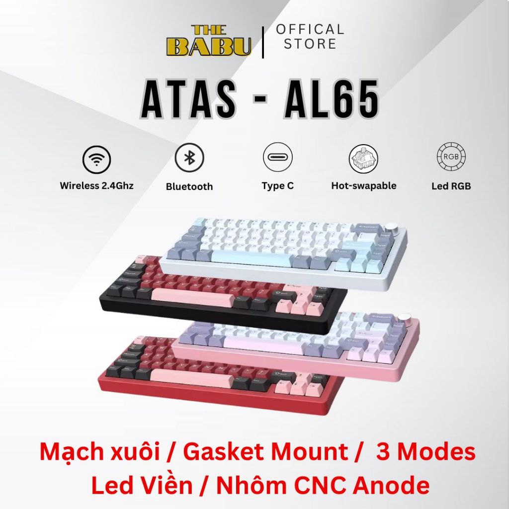 [HÀNG SẴN] Bàn phím cơ ATAS - AL65 - CNC ,3 modes , mạch xuôi, RGB, FR4 ...