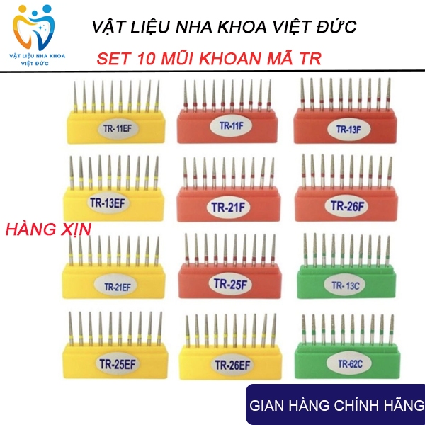 Hộp 10 mũi khoan nha khoa TR đường kính 1.6mm chuyên dụng chất lượng cao, dùng trong nha khoa ...