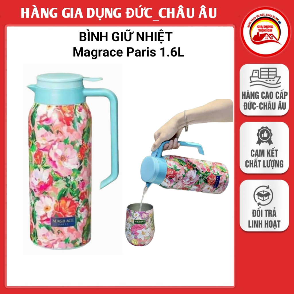 Bình giữ nhiệt Magrace Paris 1.6L giữ nóng 12h lạnh 24h chất liệu an ...