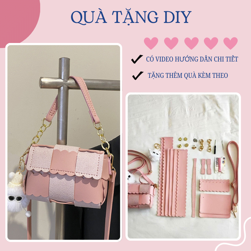 Túi tự đan hình bánh quy cute, Túi handmade caro cầm tay đeo chéo ...