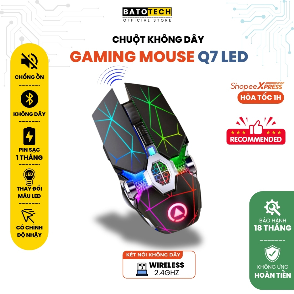 Chuột Không Dây Gaming Q7 Batotech - Silent, RGB, Pin Trâu, Chuyên Game ...