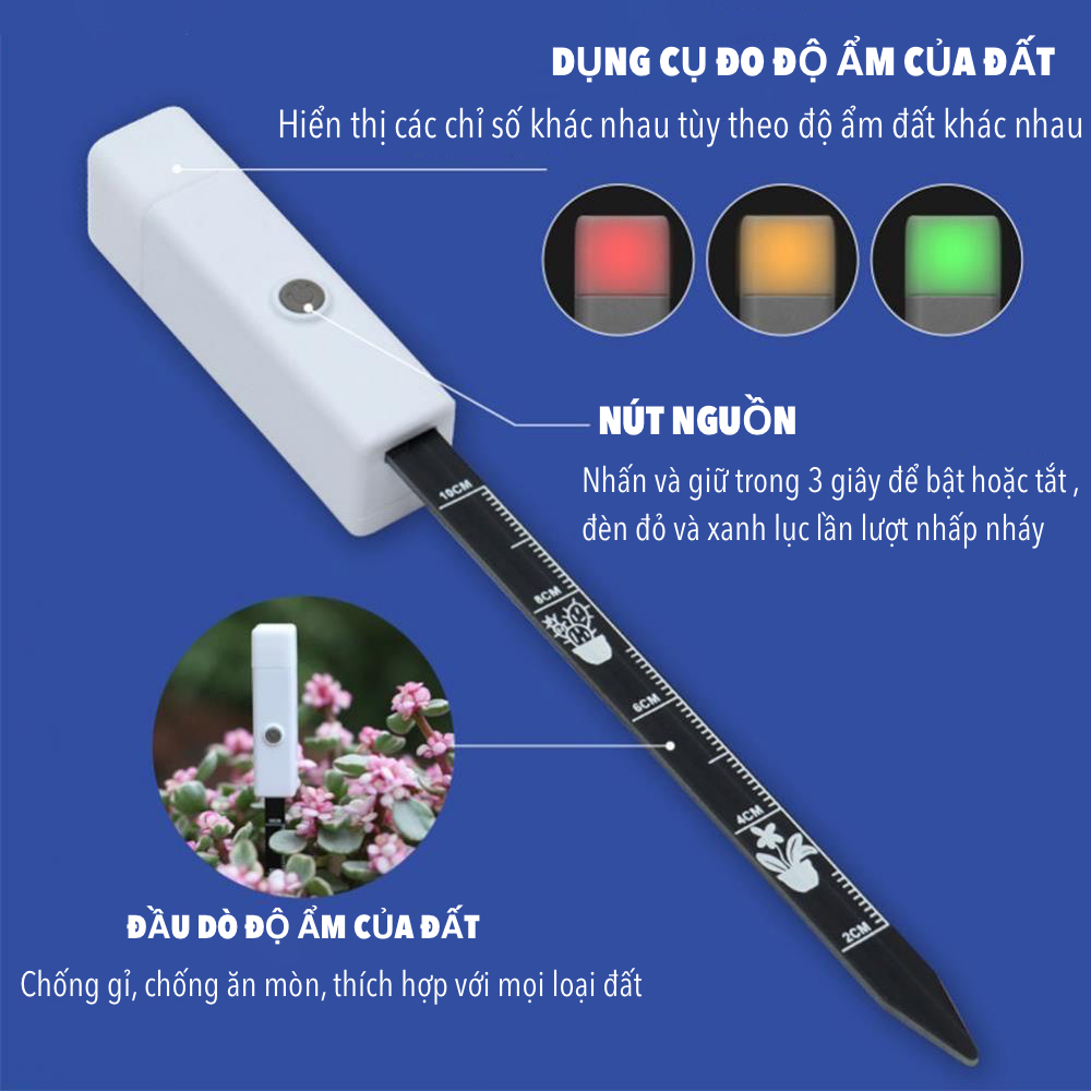 Dụng cụ đo độ ẩm của đất Oliz P401 có đèn báo hiệu theo độ ẩm của đất ...