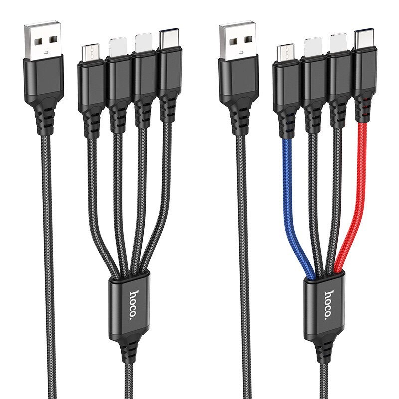 Cáp sạc 4 in 1 Hoco X76 dòng có 2 chân LN - 1 x micro, 1 x Type C dùng ...