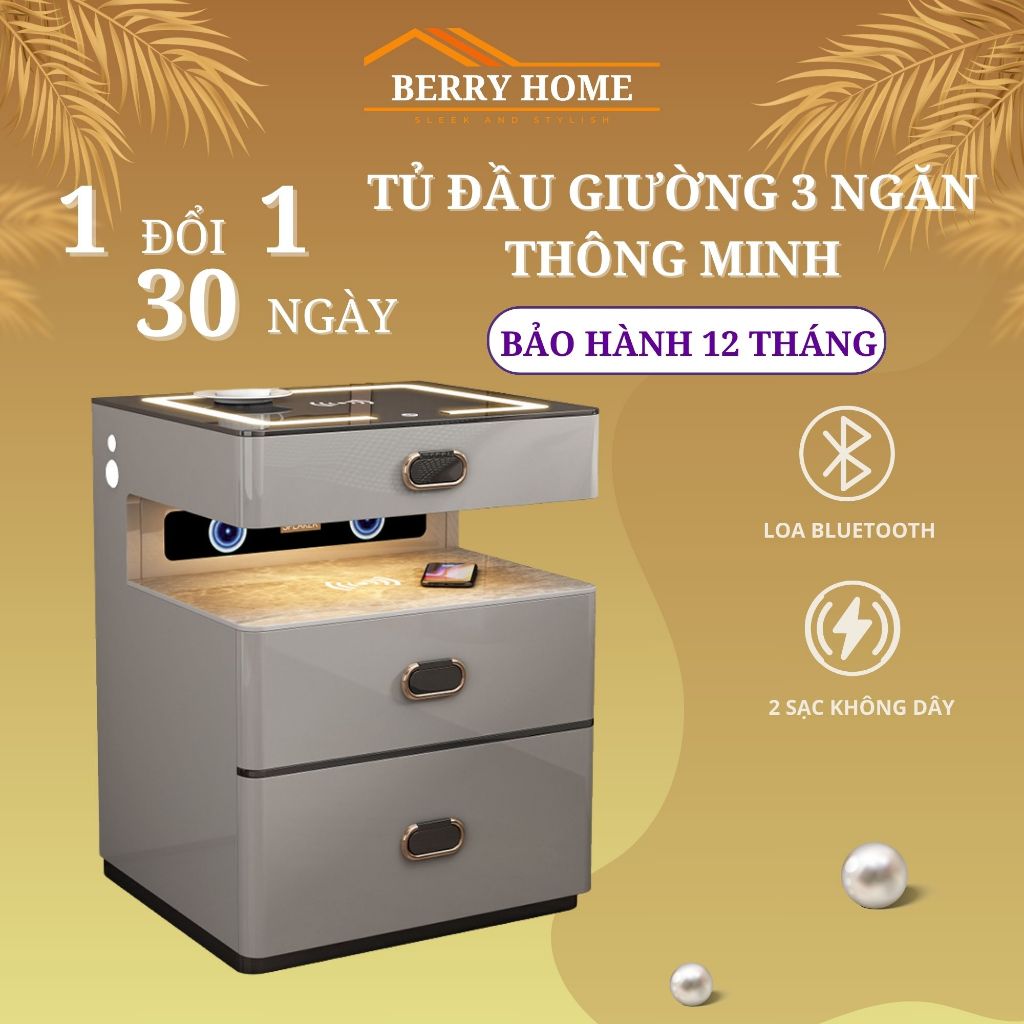 Tủ Đầu Giường BERRY Tab Đầu Giường Loại 3 Ngăn Kéo Loa Kết Nối BLT, Sạc ...