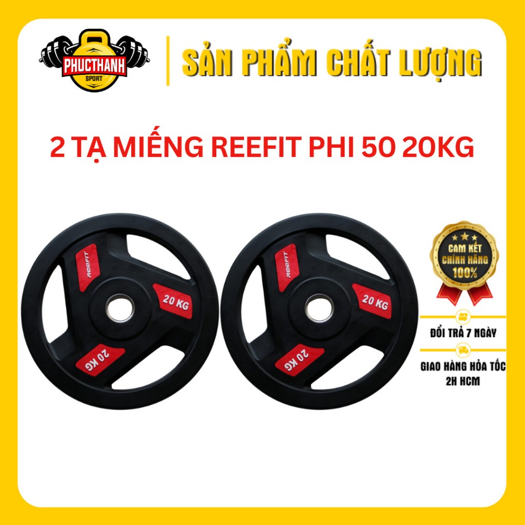 Bộ 2 Tạ miếng tạ bánh cao su 3 lỗ REEFIT 20kg phi 50 (2 miếng 20kg ...