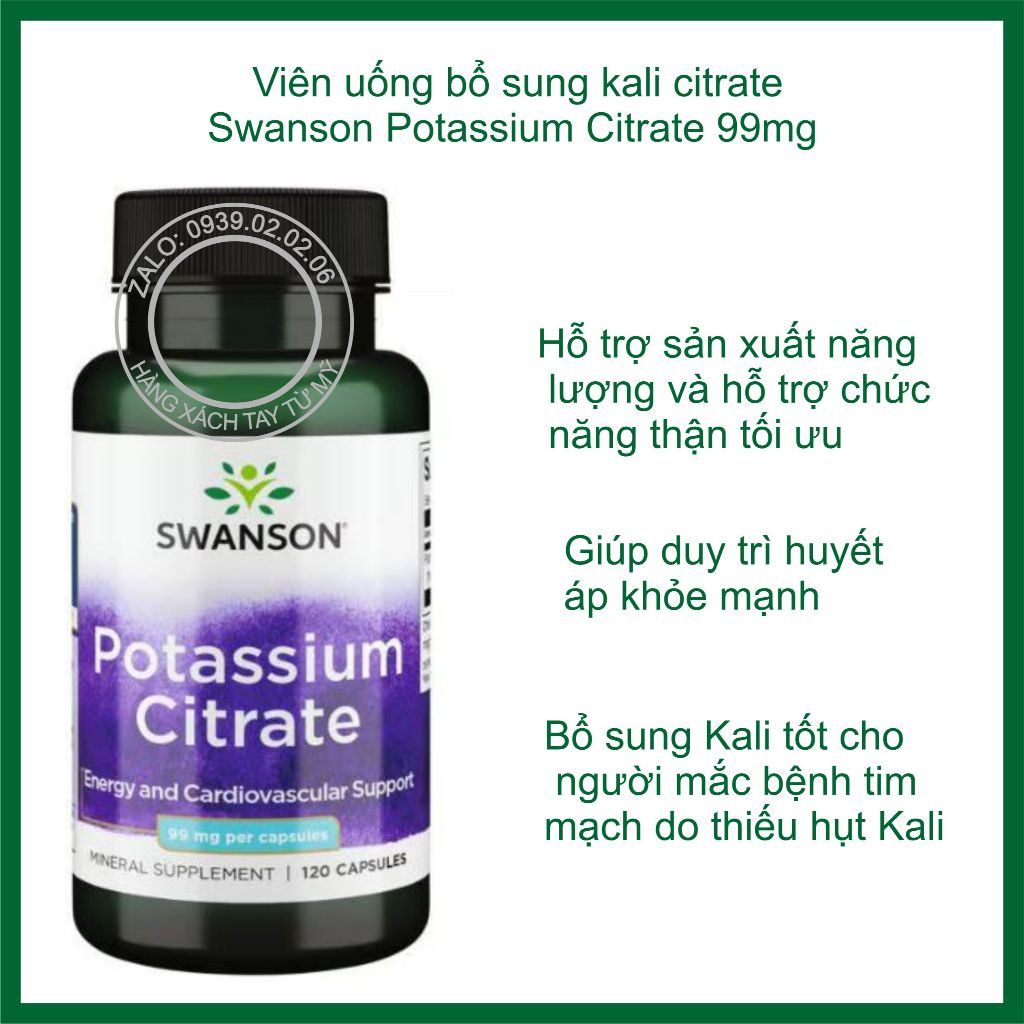 Viên uống bổ sung Kali Swanson Potassium Citrate 99mg 120 viên | Shopee ...
