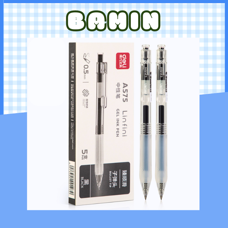 Bút gel bấm mực nước ngòi 0.5mm , bút mực gel Deli A575 , bút gel bấm ...