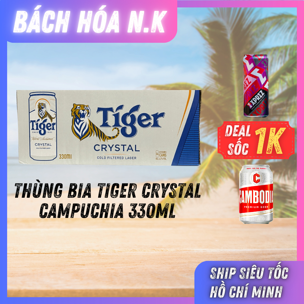 Bia Tiger Crystal - TIGER BẠC CAMPUCHIA - THÙNG 24 LON*330ML | Shopee Việt Nam