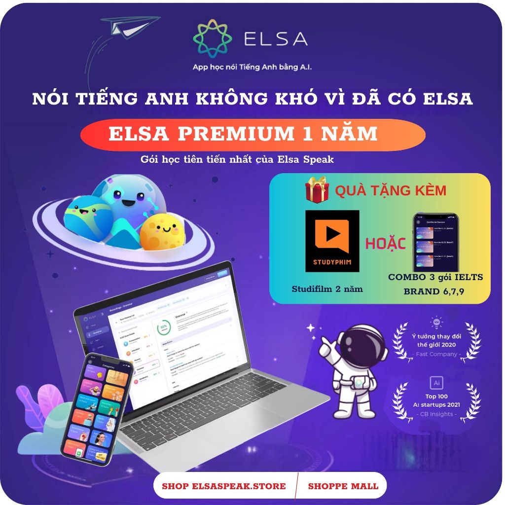 Phần mềm ELSA Premium - 1 năm (Trọn bộ bao gồm ELSA Pro, ELSA AI và ...