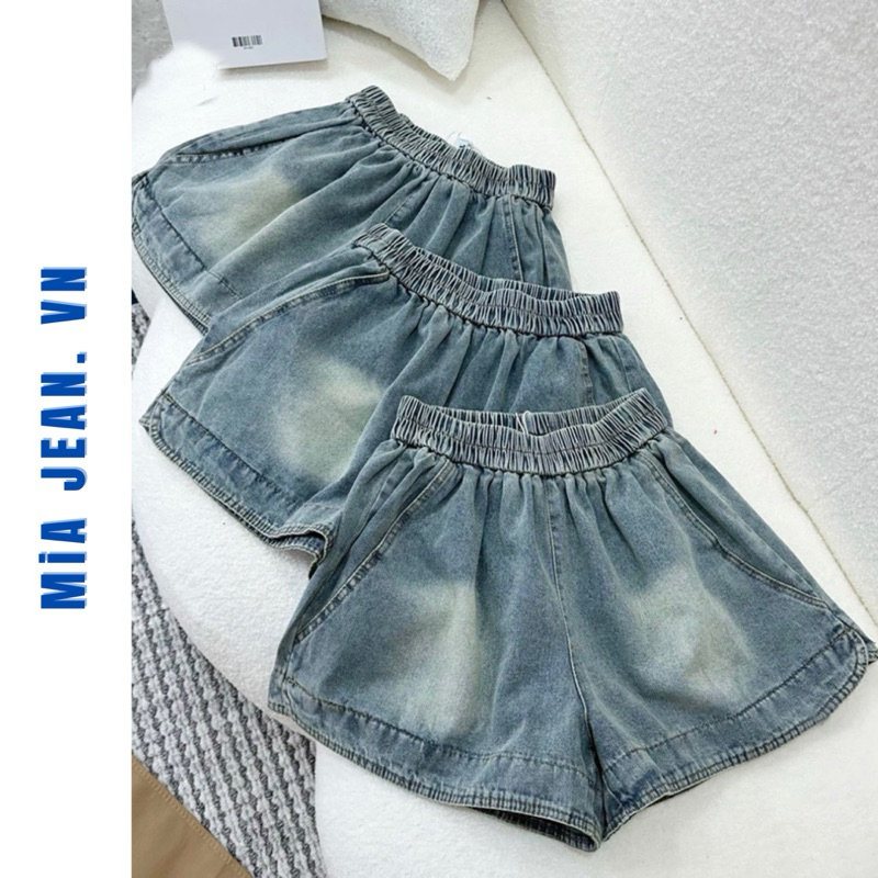 Quần Sooc Jean cạp chun, Sooc jean đính đá hàng QC- Mia Jean | Shopee ...